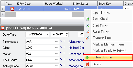 Submit Entry – Juris Suite
