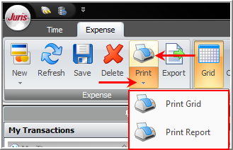 Printing an Expense or Time Entry – Juris Suite