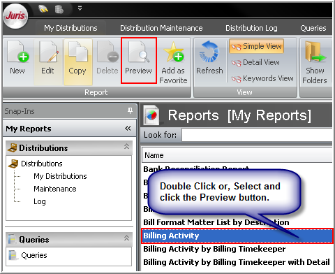 Preview Tab – Juris Suite