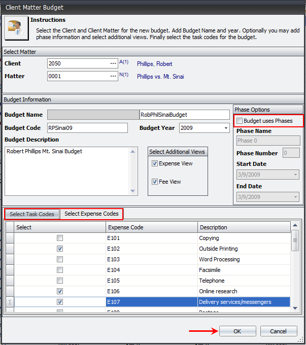 Creating a Client Matter Budget – Juris Suite